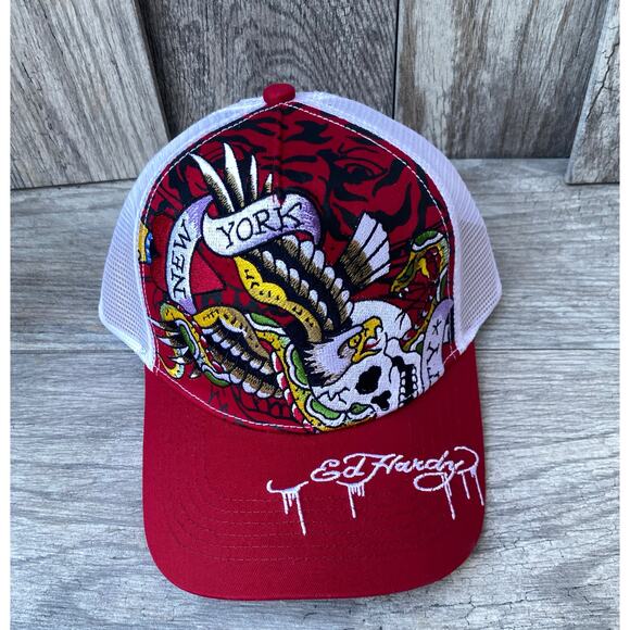 Ed Hardy | Accessories | Ed Hardy Red New York Tattoo Eagle Mesh ...